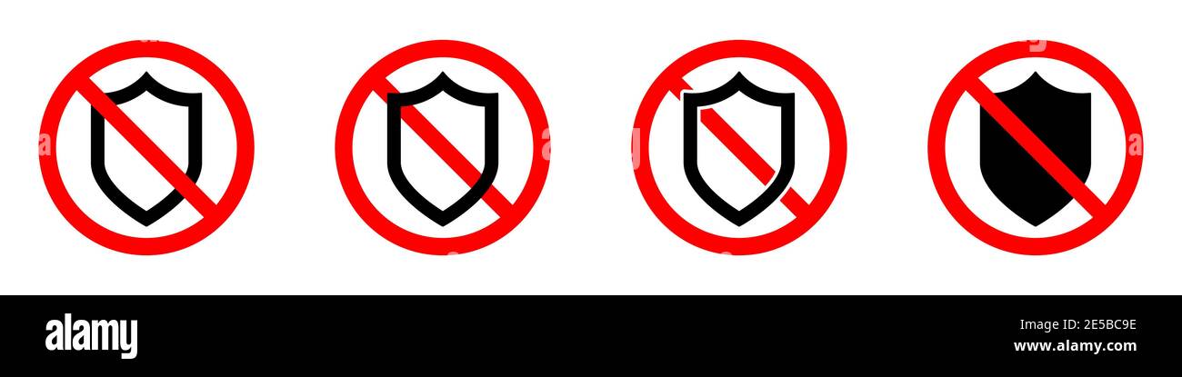 Shield ban icon. Shield is prohibited. Stop or ban red round sign with ...