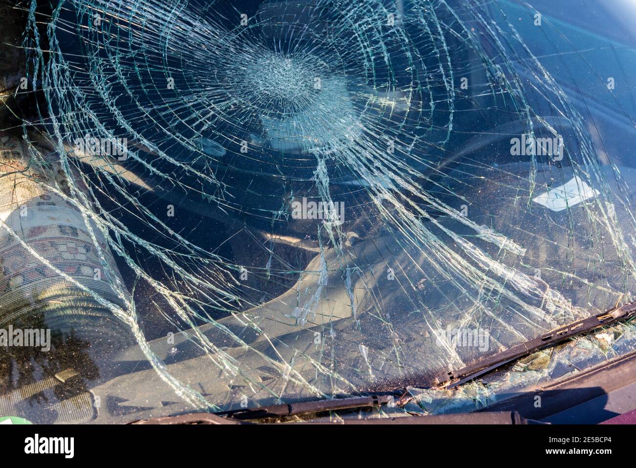 Car windscreen crash close up detail pattern abstract accident hi-res ...