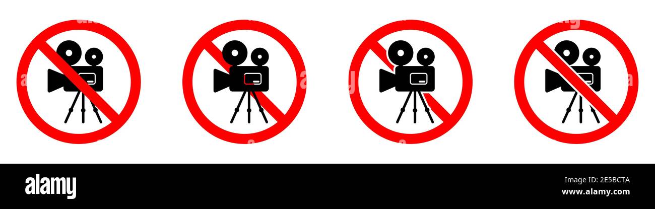 No camera icons set. Camera ban icon. Camcorder is prohibited. Stop or ...