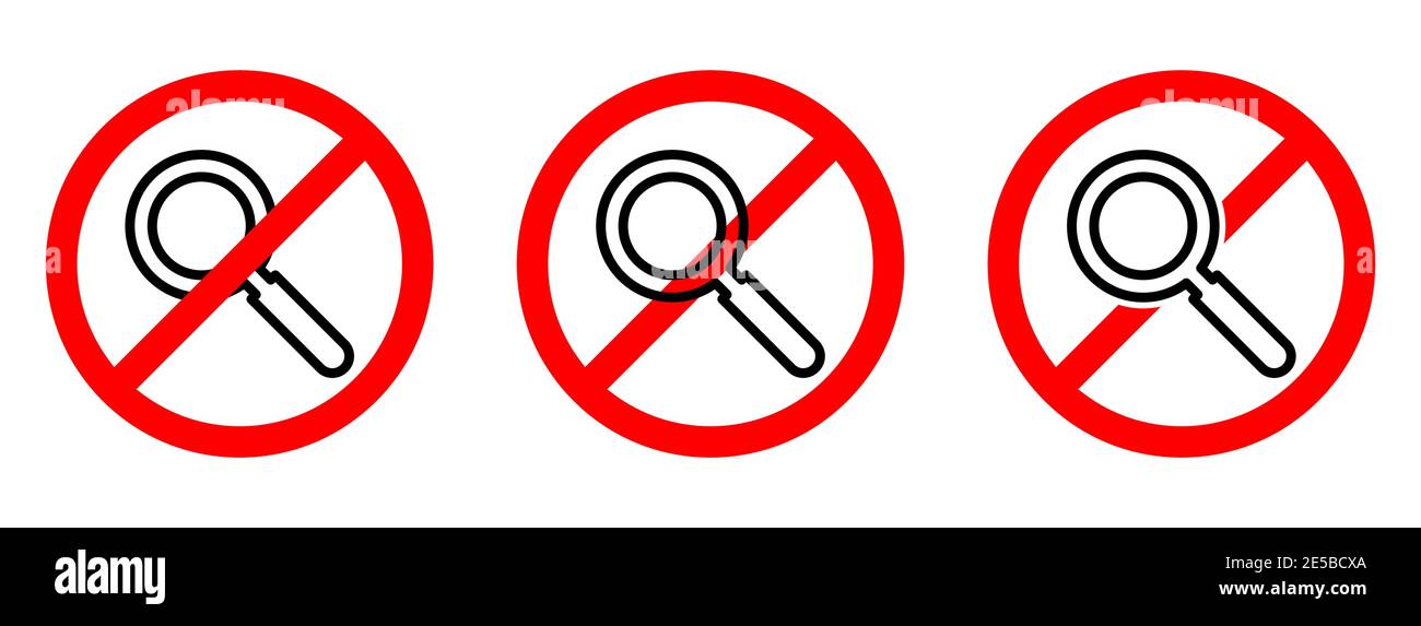 Stop or ban red round sign with magnifier icon. Vector illustration. Forbidden signs set. Search ...