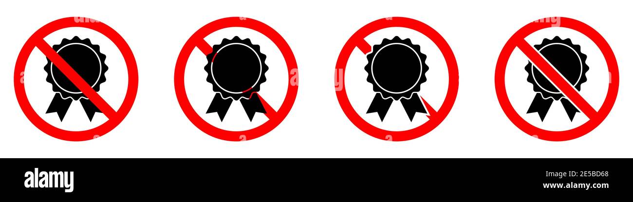 No medal icon. Garantie ban icon. Award is prohibited. Stop or ban red ...