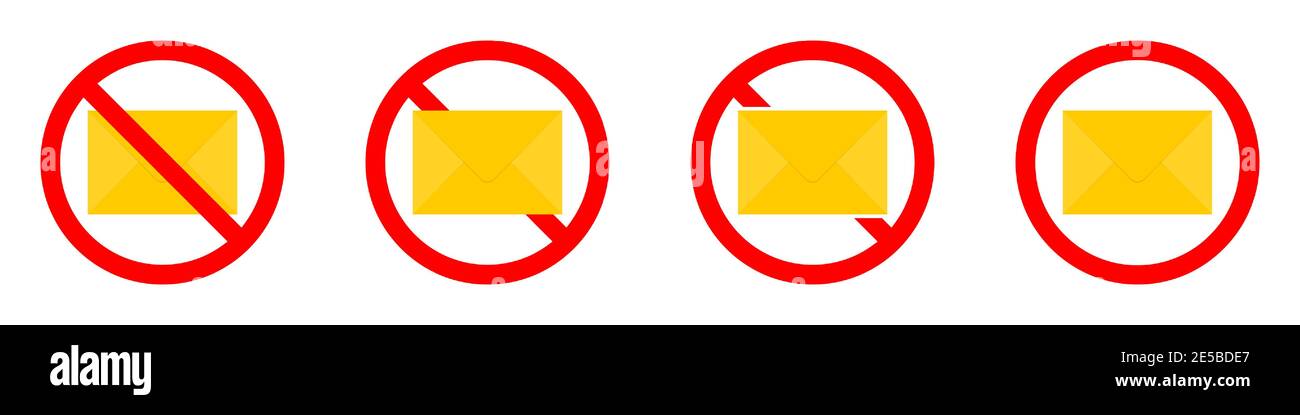 Mail ban icon. Letter is prohibited. Stop or ban red round sign with ...