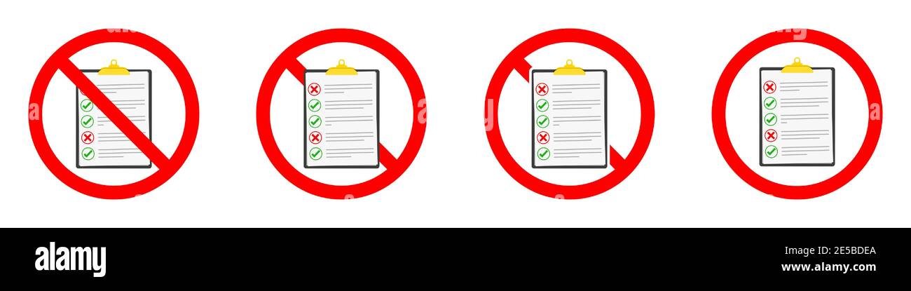 Stop or ban red round sign with checklist icon. Vector illustration ...