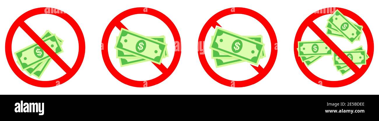 Cash ban icon. Paper money is prohibited. Stop or ban red round sign ...