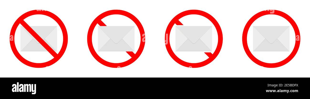 Mail ban icon. Letter is prohibited. Stop or ban red round sign with ...