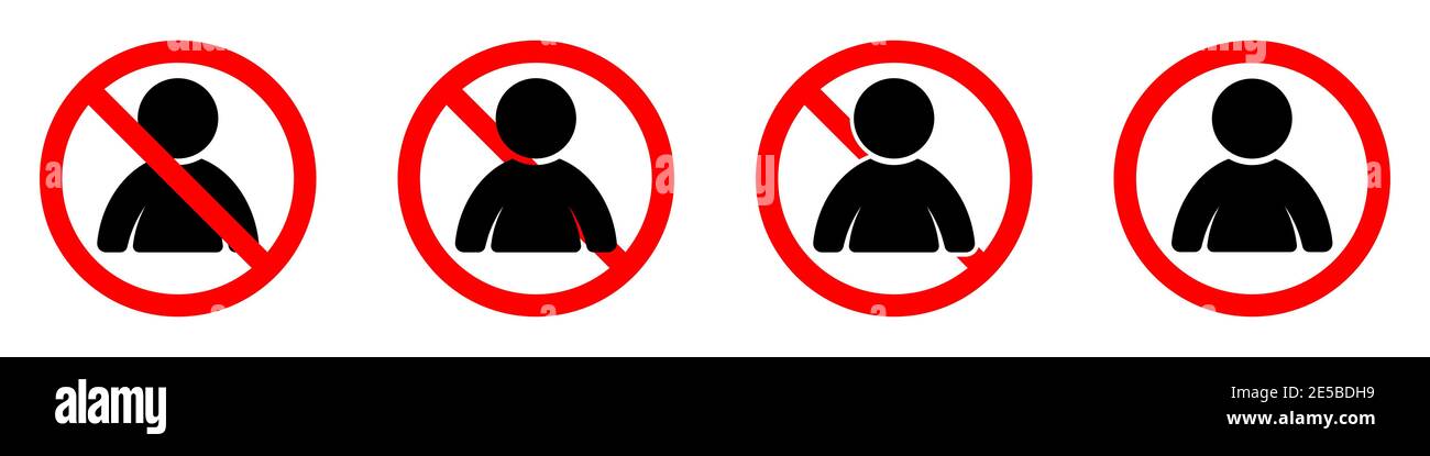 No man icon. People are prohibited. Stop or ban red round sign with man ...