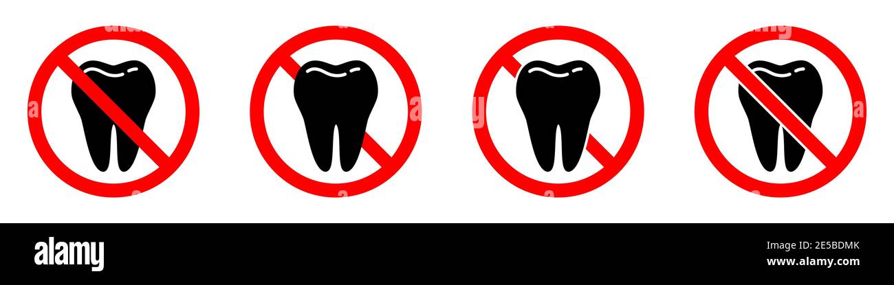 No tooth icon. Stop or ban red round sign with tooth icon. Vector ...