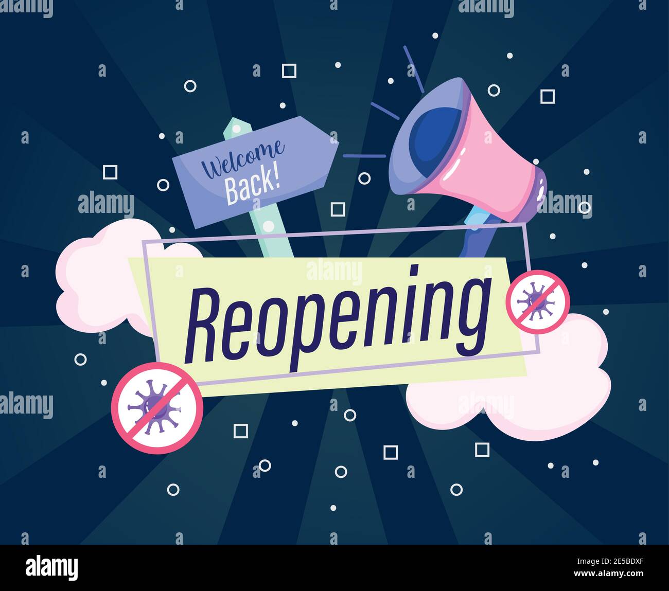 Reopening megaphone marketing announce welcome back banner vector ...