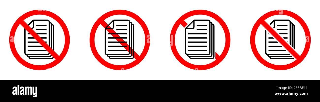 Stop or ban red round sign with document icon. Vector illustration ...