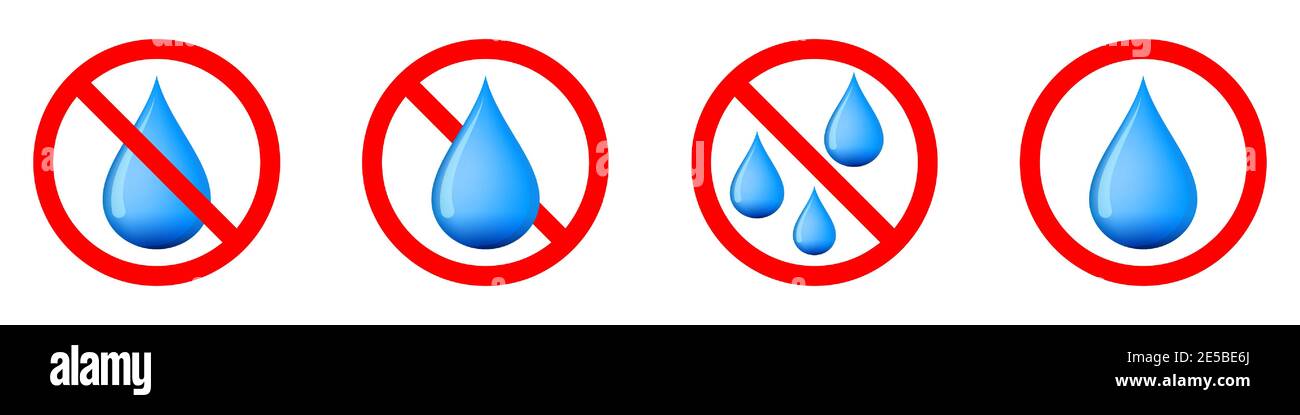 Water is prohibited. No water drop icon. Stop or ban red round sign ...