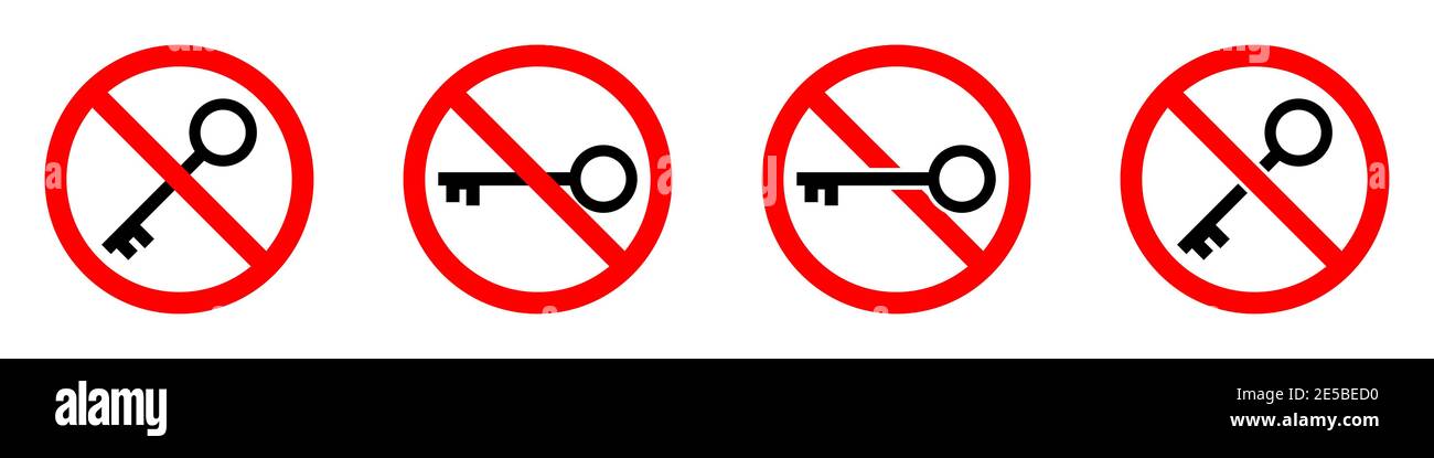 Key is prohibited. No key icon. Stop or ban red round sign with key ...