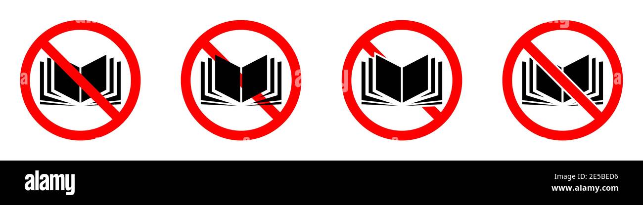 Stop book signs. No book icons set. Red ban signs. Vector illustration ...