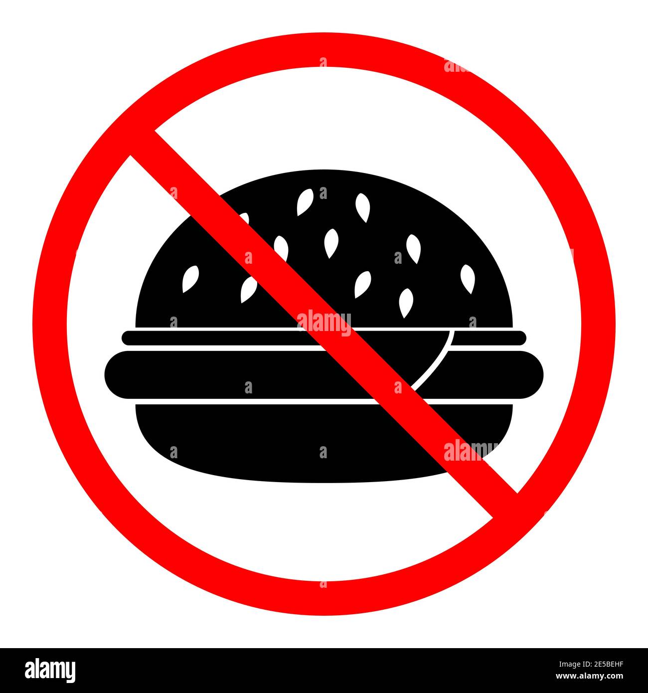No hamburger sign. Fast food is prohibited. Stop or ban red round sign ...