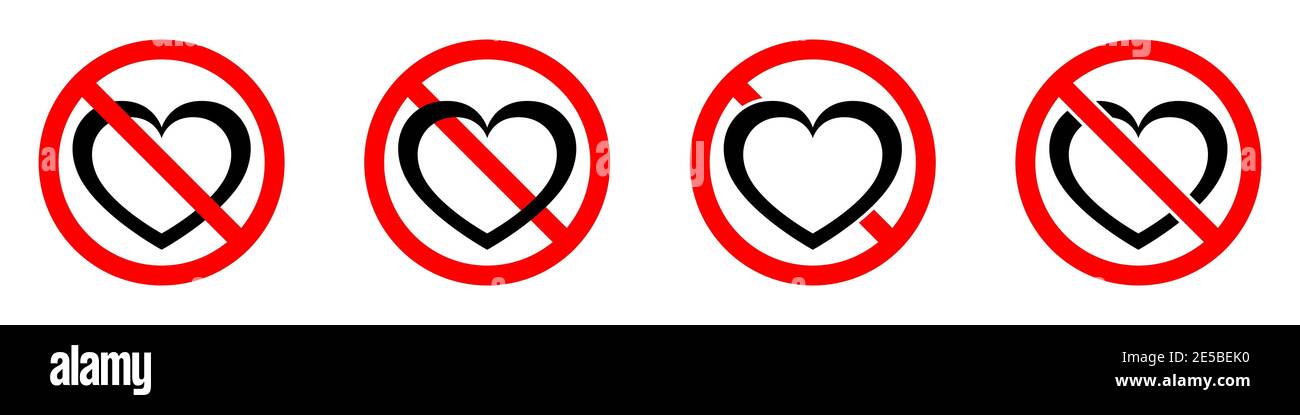 Love is prohibited. Stop or ban red round sign with heart icon. Vector ...