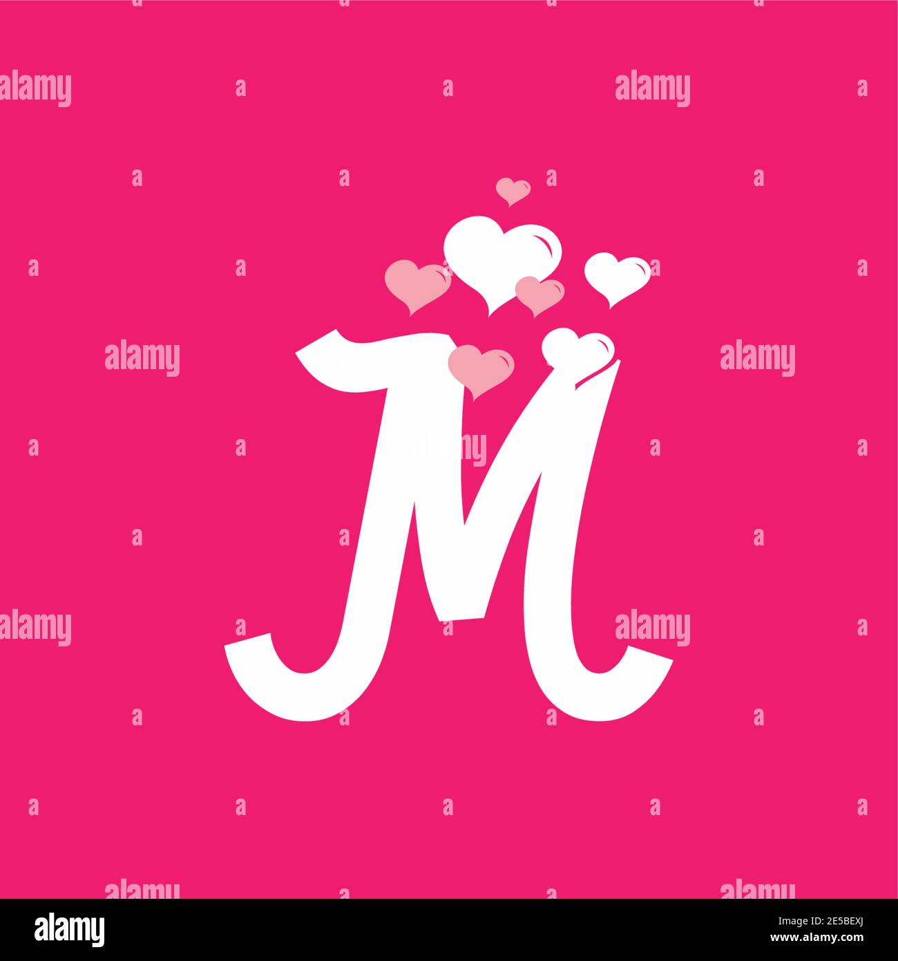 White pink of M initial letter with love sign valentine vector design ...