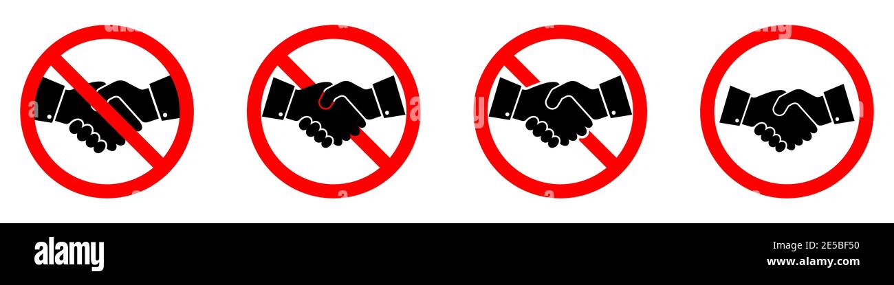 Handshake is prohibited. Stop or ban red round sign with handshake icon ...