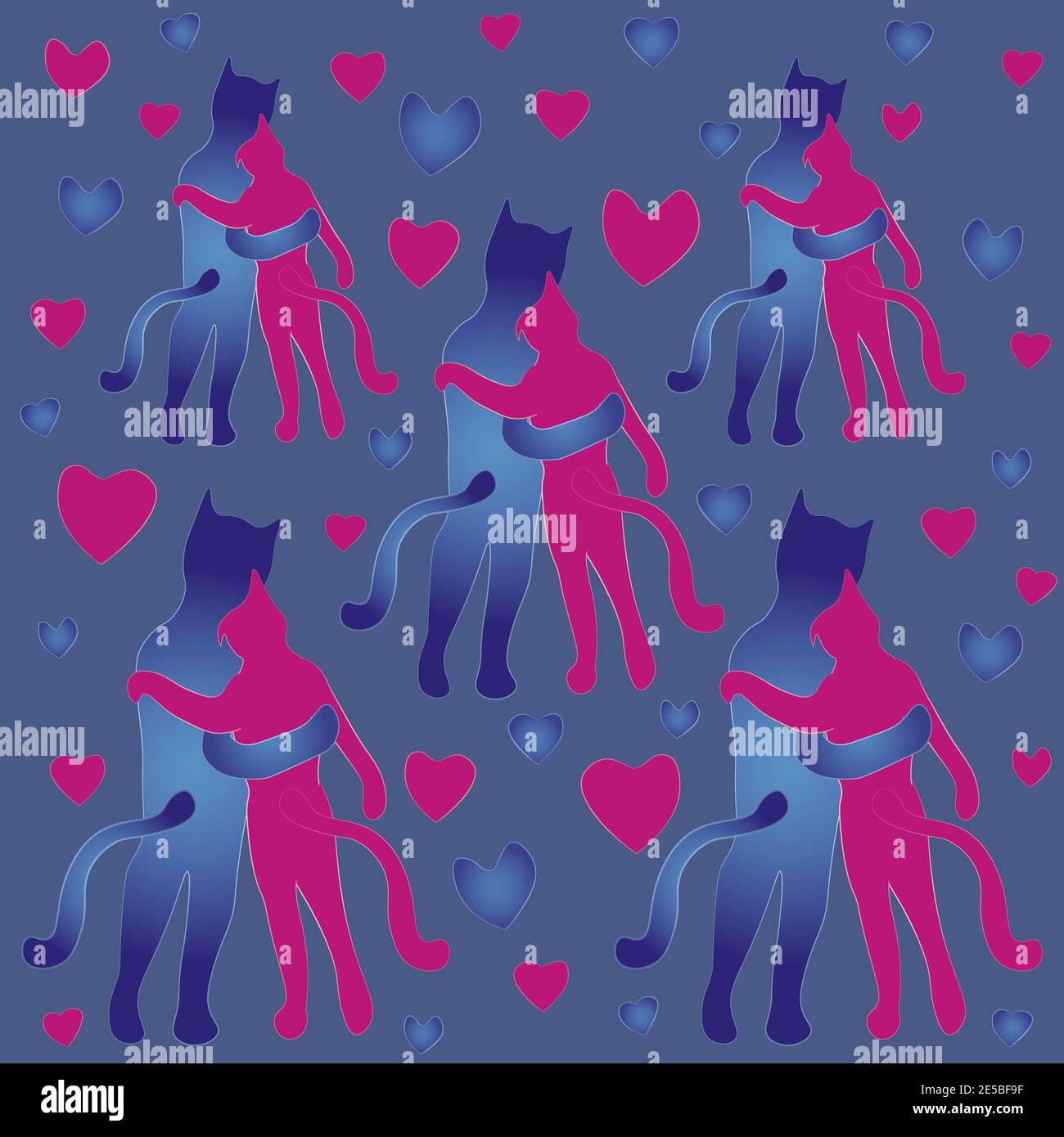 Cats in love cuddle. Valentine day background, template, gift wrap ...