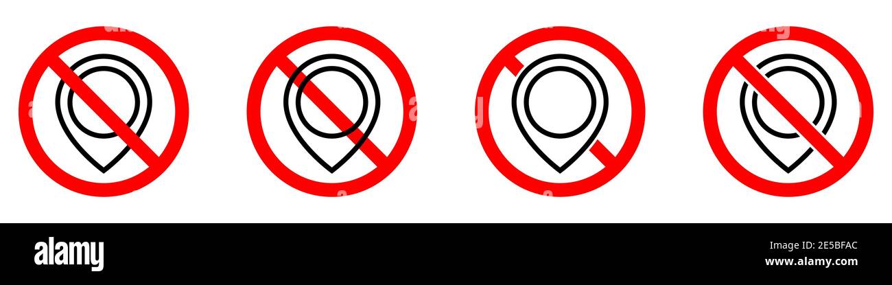 No GPS icon. Map pointer ban icon. Award is prohibited. Stop or ban red ...