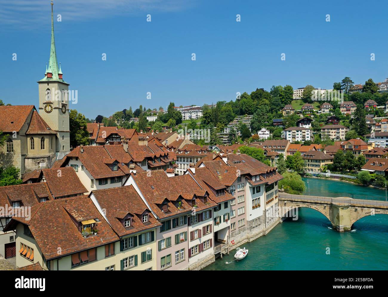 Bern Switzerland, iconic riverside view across the terracotta rooftops ...