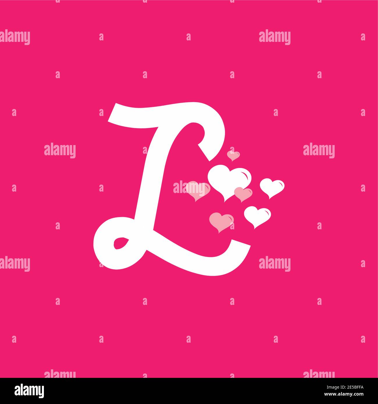 White pink of L initial letter with love sign valentine vector design ...