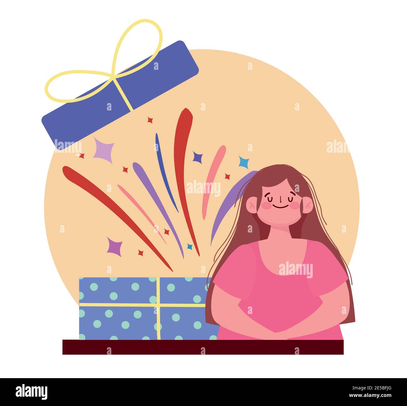girl opening gift celebration party festive cartoon vector illustration ...