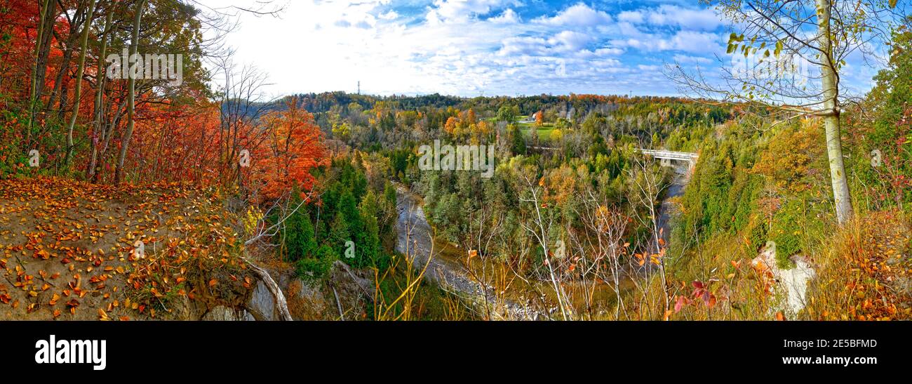 Panoramic view of the river valley from the top of the hill Stock Photo ...