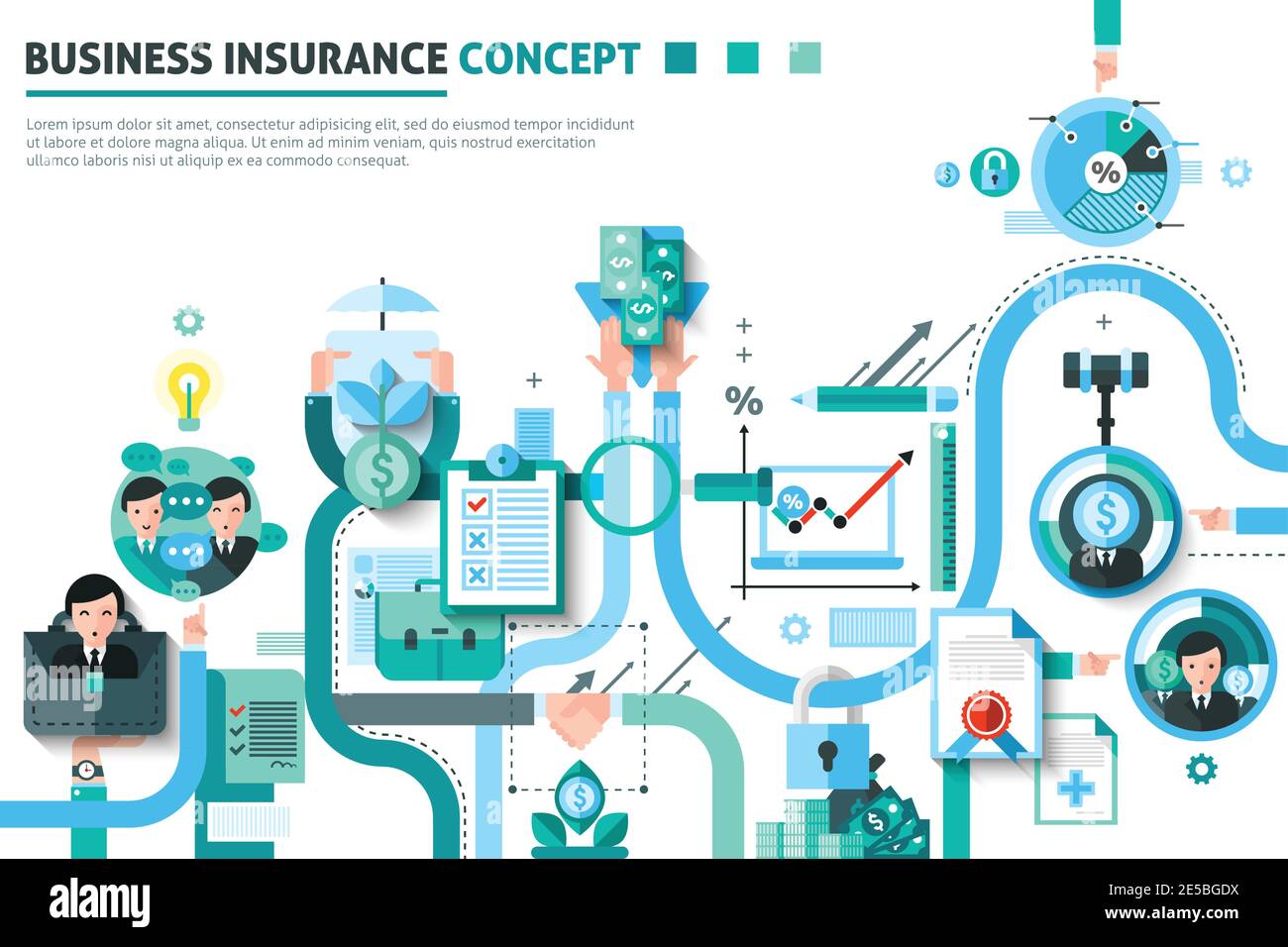 Business insurance concept with money and risk symbols flat vector ...