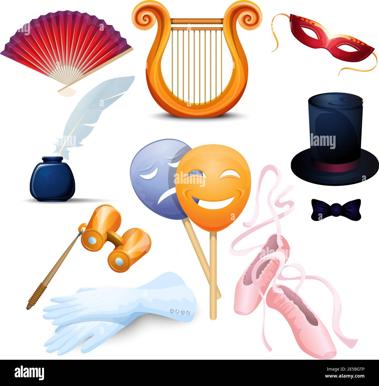 Theater symbols flat icons set with ballet point shoes and old ...