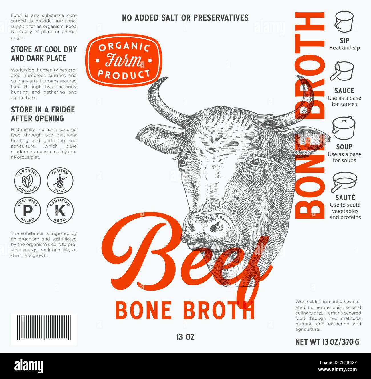 Beef Bone Broth Label Template. Abstract Vector Food Packaging Design ...