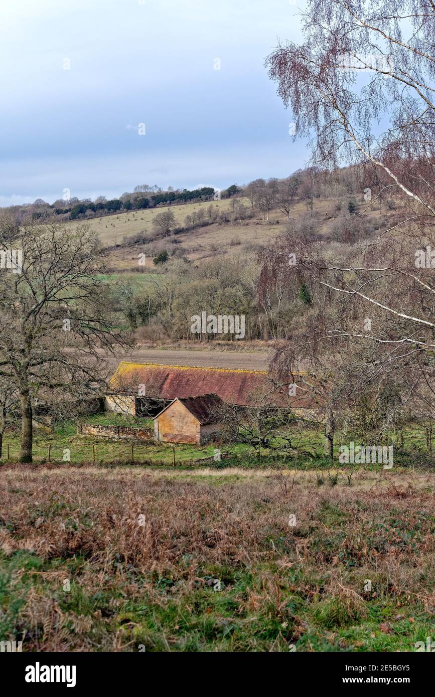 Old barn in the Surrey Hills at Abinger Roughs near Abinger Hammer ...