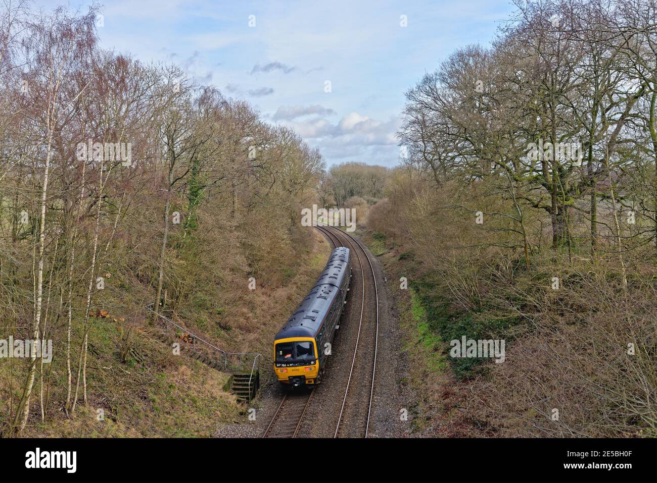 An elevated viewpoint of a Great Western Railway passenger train, GWR ...
