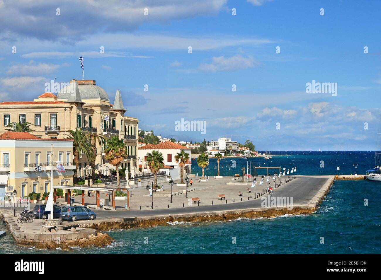 Spetses town, partial view of the port of the Spetses island, in ...