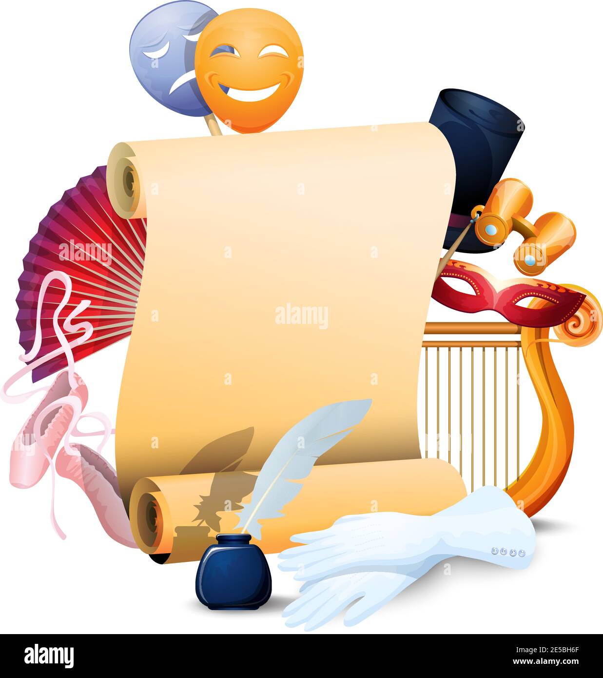 Traditional theatre symbols flat composition background poster print ...