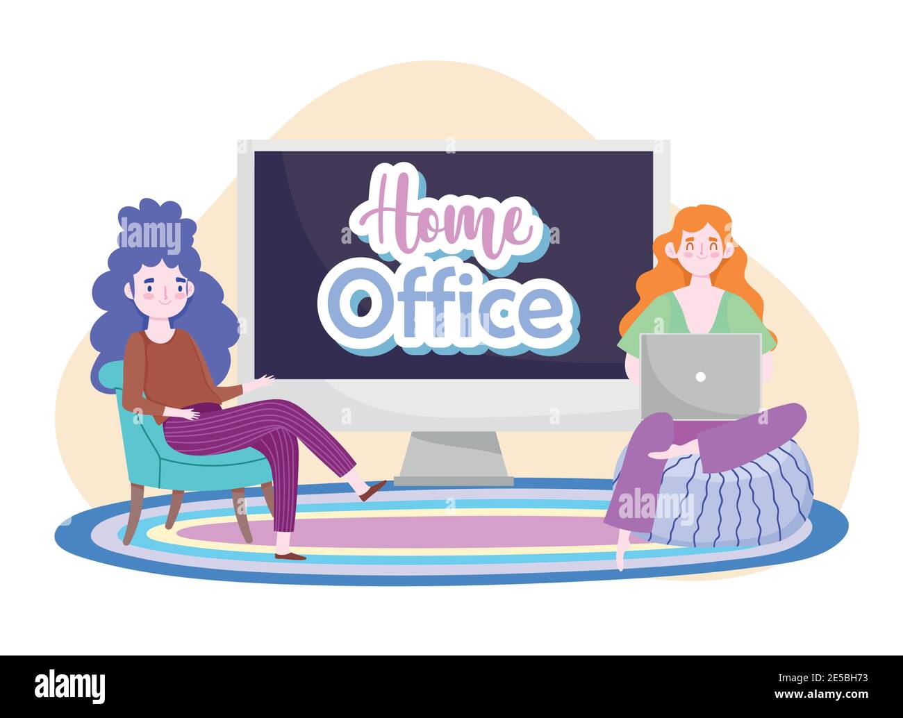 cartoon character working from home with laptop and computer home ...