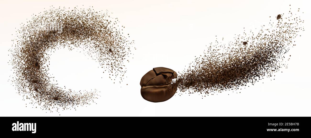 Explosion of coffee bean and powder isolated on white background ...