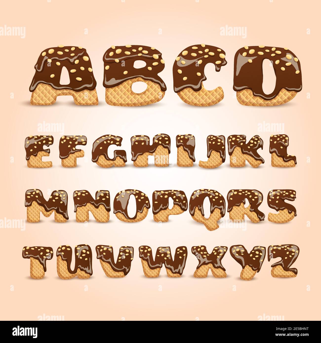 Frosted chocolate sprinkled waffles letters sweet alphabet dessert for ...