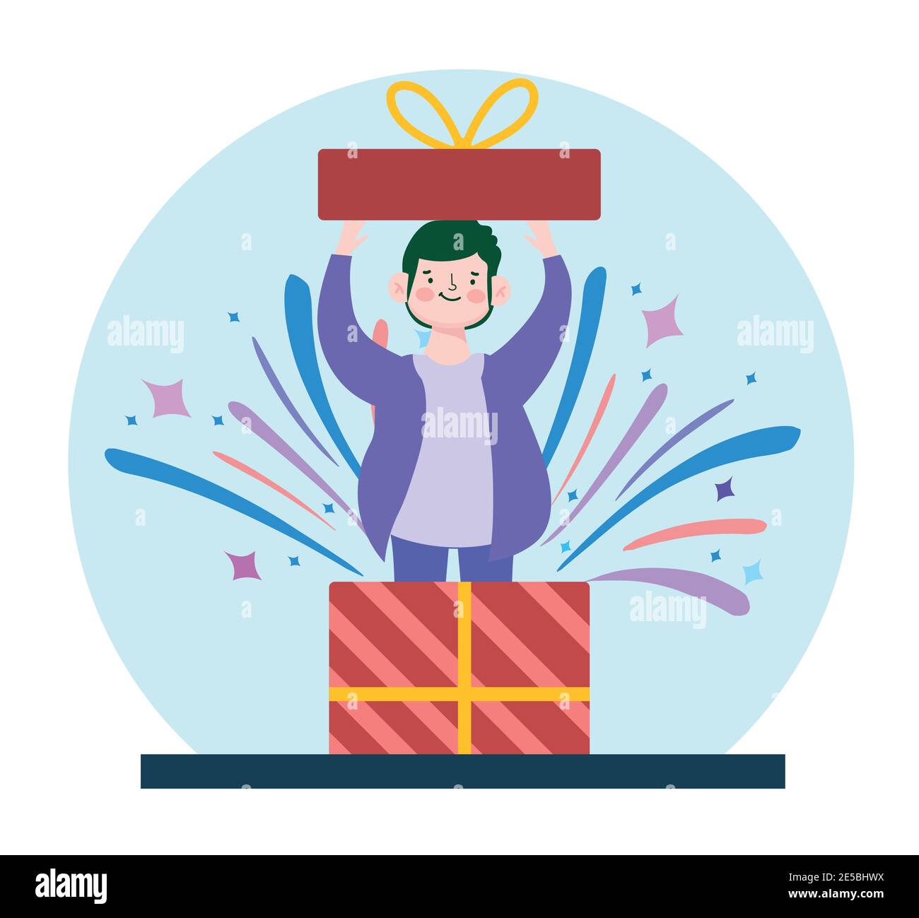 boy inside gift box party celebration cartoon vector illustration Stock ...