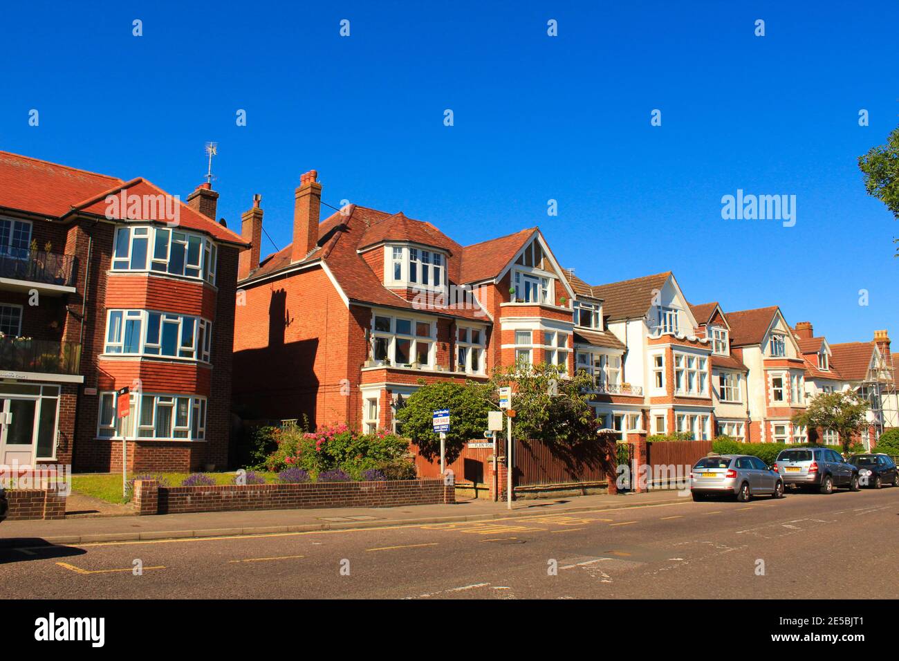 View of traditional terraced houses at a street of Folkestone town,Kent ...