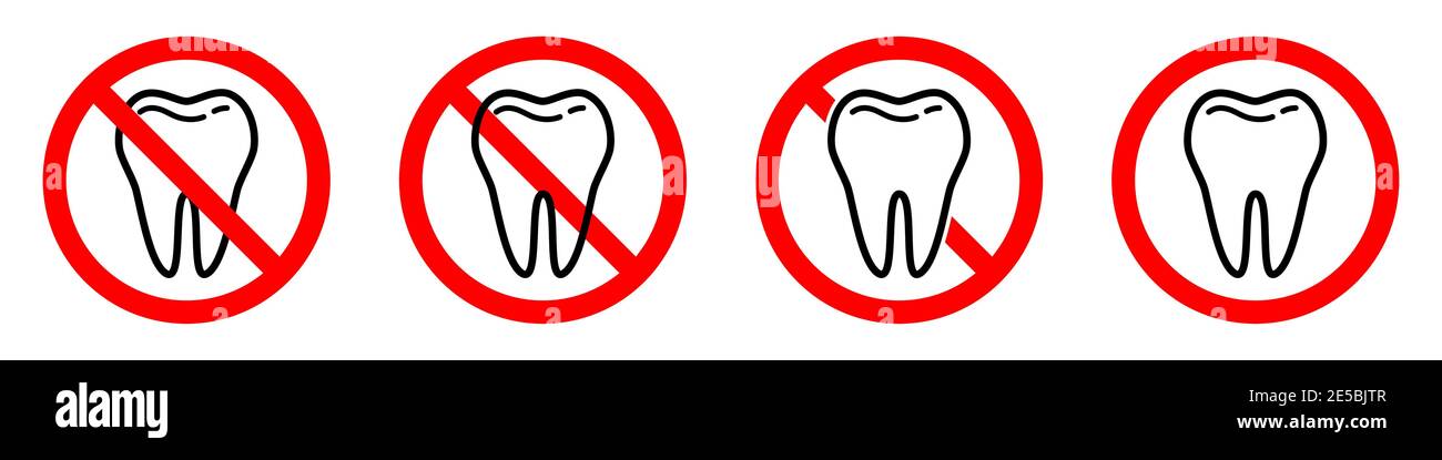No tooth icon. Stop or ban red round sign with tooth icon. Vector ...