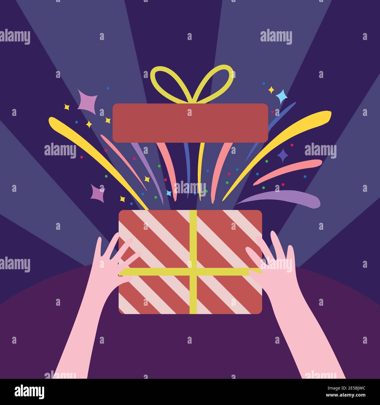 hands opening gift confetti celebration cartoon vector illustration ...