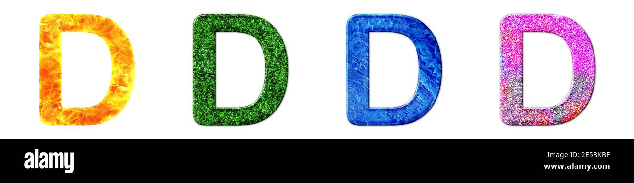 Set of colorful glitter letter D isolated on white background Stock ...