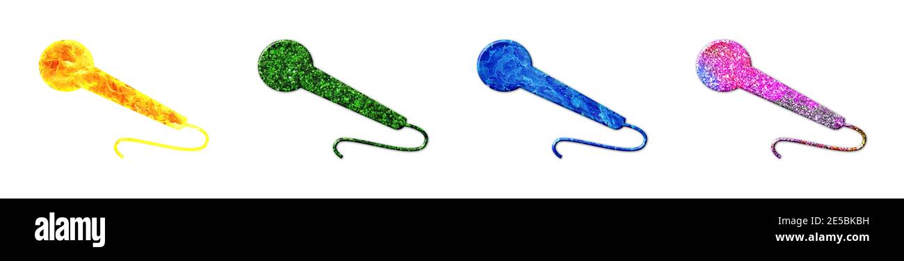 Set of colorful glitter microphones isolated on white background Stock ...