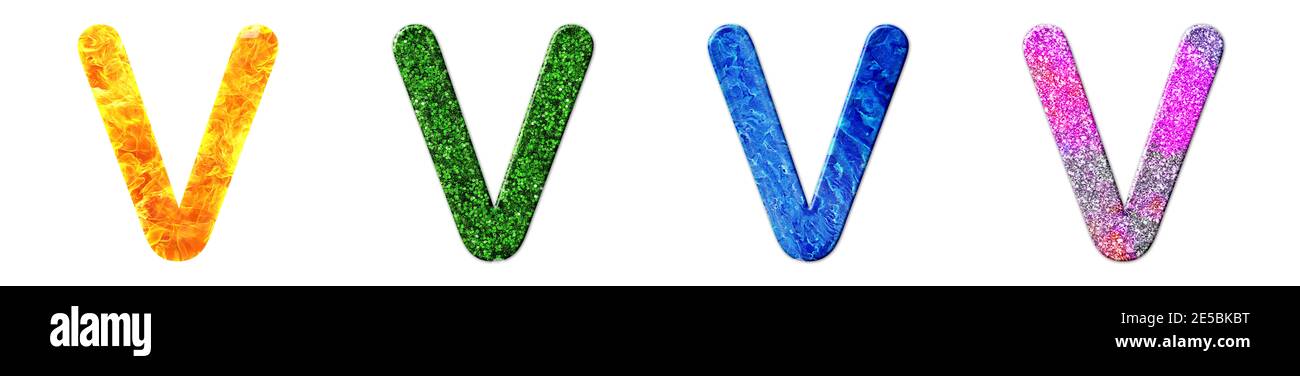 Set of colorful glitter letter V isolated on white background Stock ...