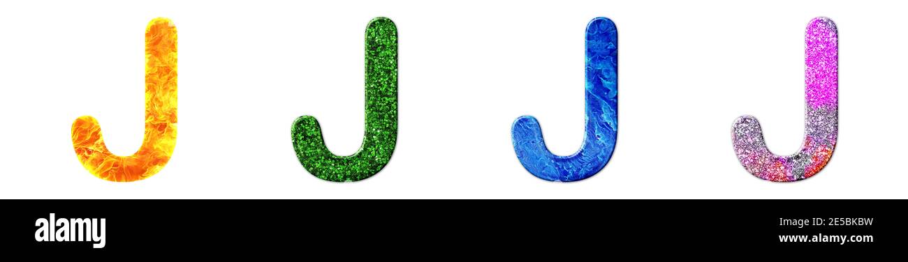 Set of colorful glitter letter J isolated on white background Stock ...