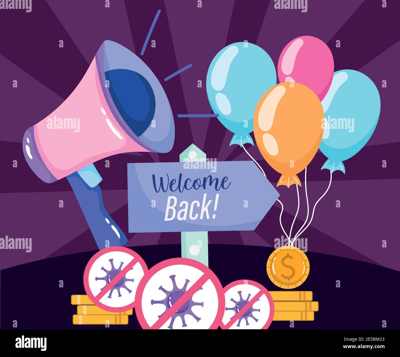 Reopening welcome back megaphone announce celebration vector ...