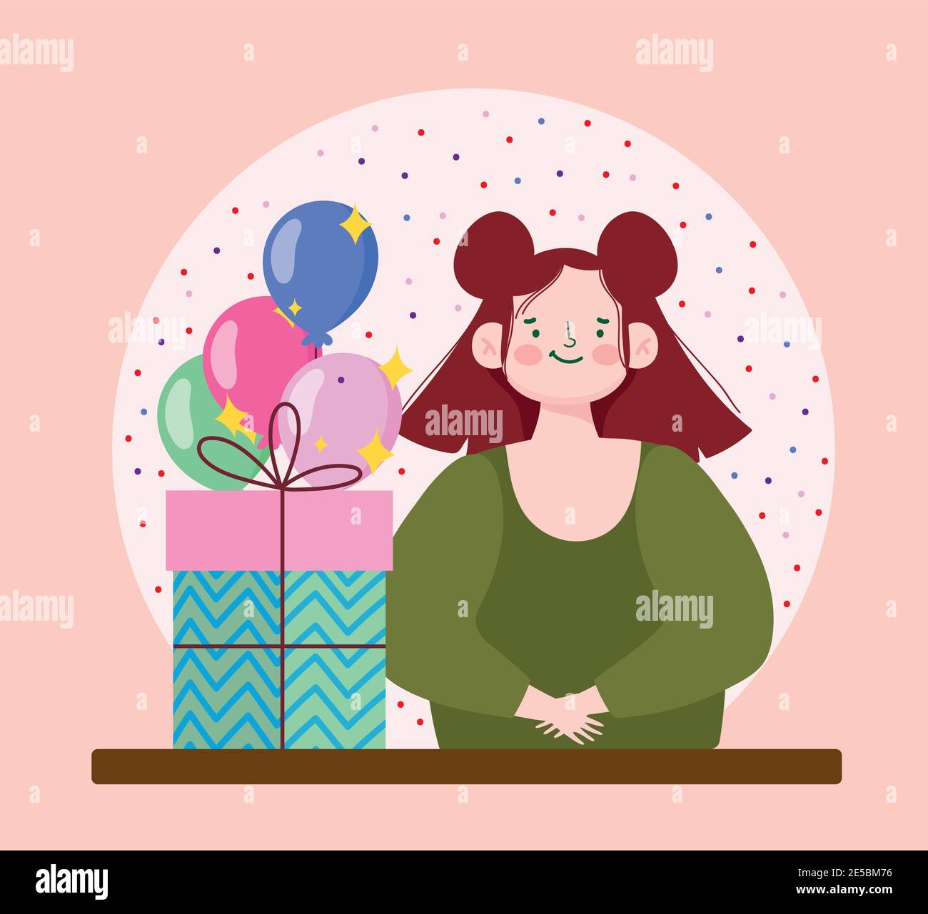 cute girl with gifts box and balloons party celebration cartoon vector ...