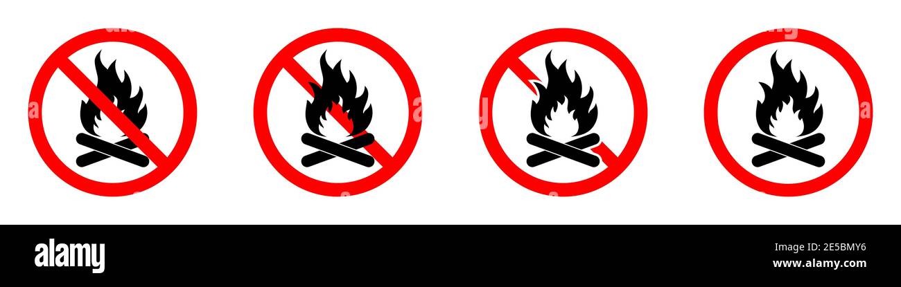 Stop bonfire icons. No fire icons set. Red ban of flame signs. Vector ...