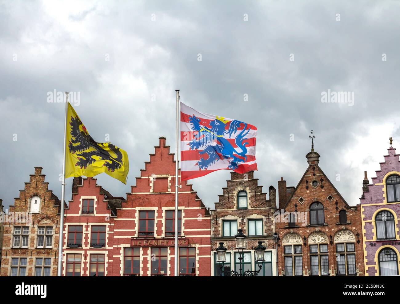 Bruges, Belgium : Famous old colorful buildings at Market square in ...