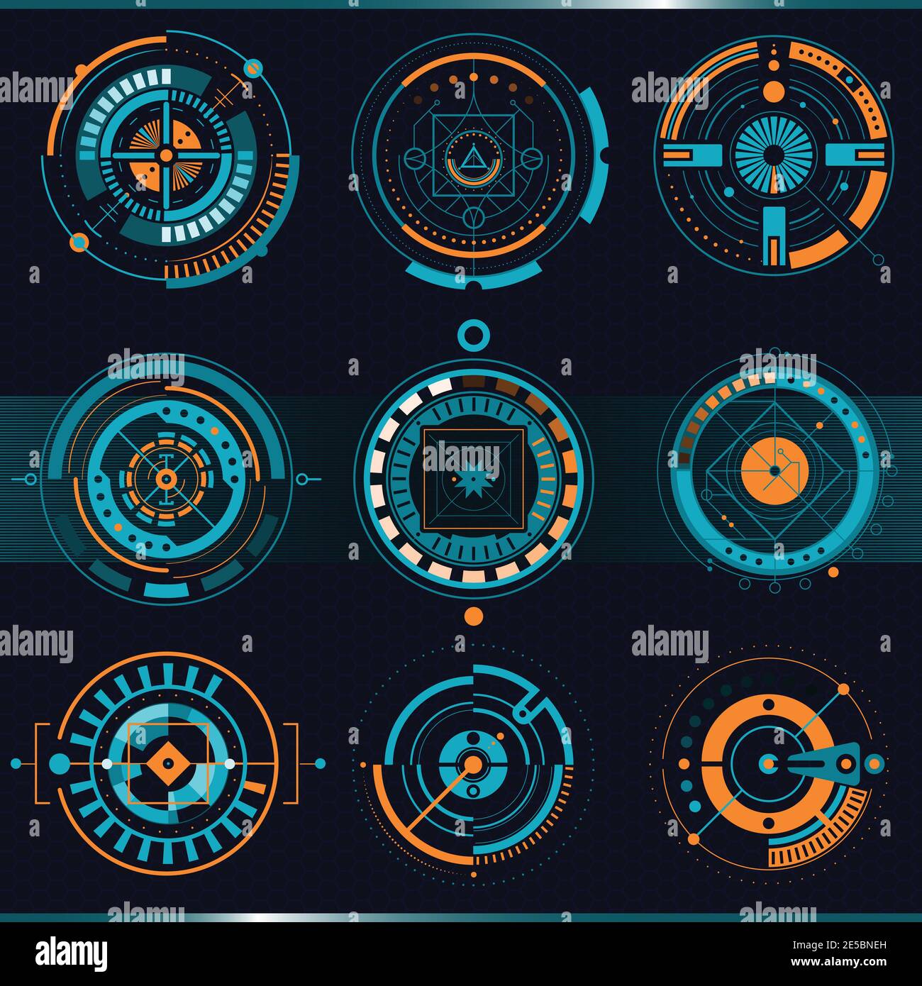Touch HUD round interface set with high tech design flat isolated ...