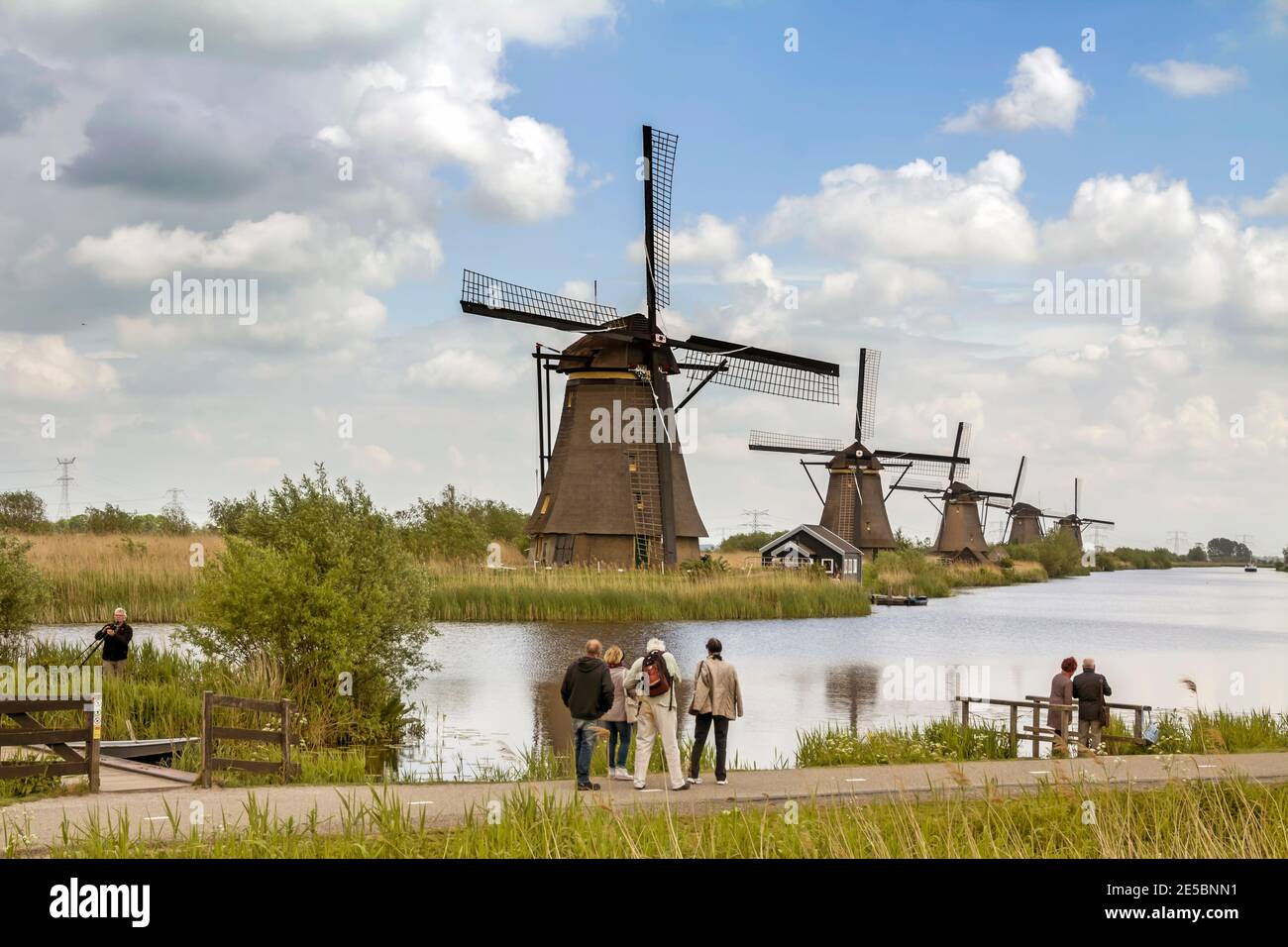 Netherlands rural lanscape with windmills at famous tourist site ...